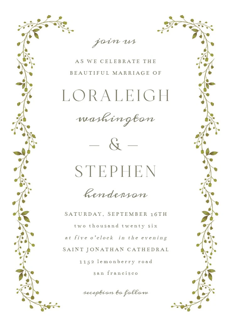 Green Leaf Border - Wedding Invitation Template (Free) | Greetings Island