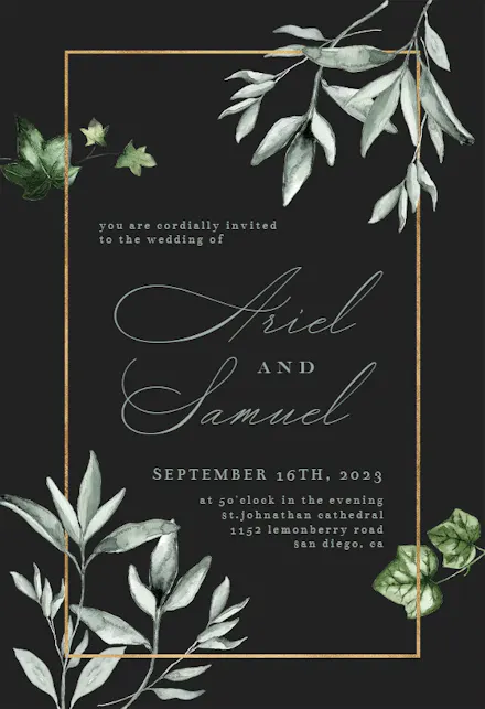 Greenery And Gold Frame - Wedding Invitation Template | Greetings Island