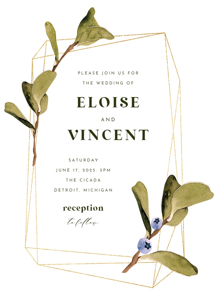 Greenery Blueberry Frame - Wedding Invitation Template (Free ...