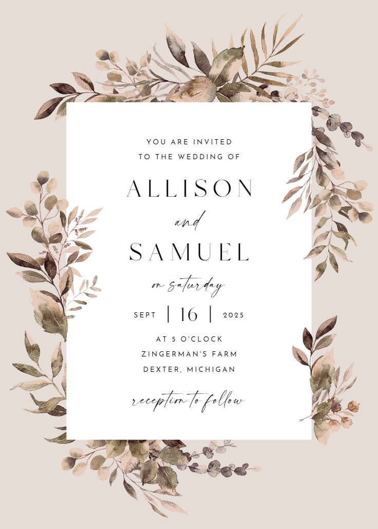 Greenery Border - Wedding Invitation Template | Greetings Island