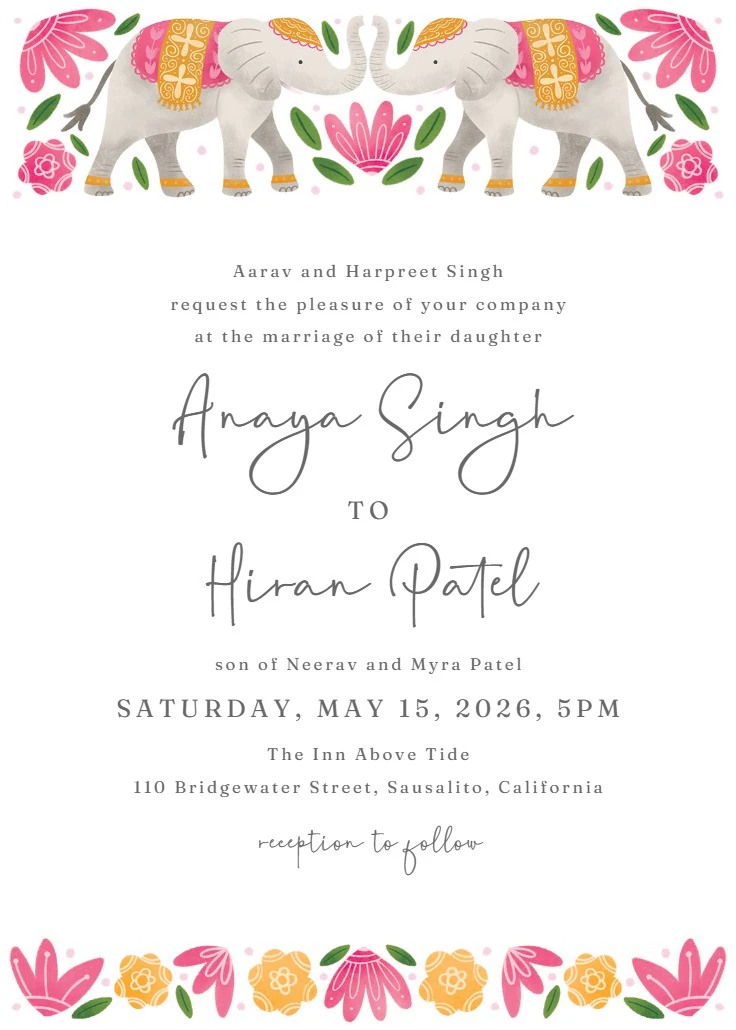 Indian elephants - Wedding Invitation Template | Greetings Island