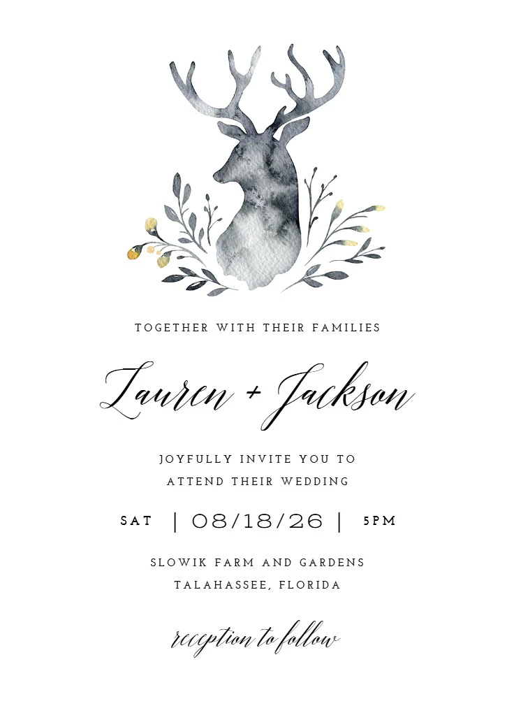 Rustic Antlers - Wedding Invitation Template (Free) | Greetings Island