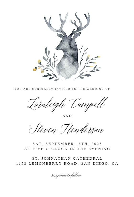 Indigo Deer - Wedding Invitation Template (Free) | Greetings Island