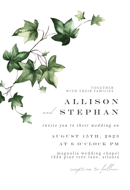 Ivy - Wedding Invitation Template (free) | Greetings Island