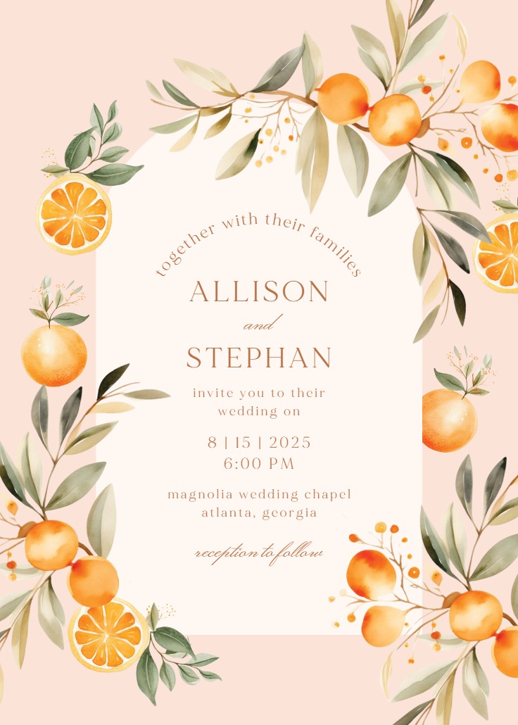Juicy Oranges - Wedding Invitation Template (Free) | Greetings Island