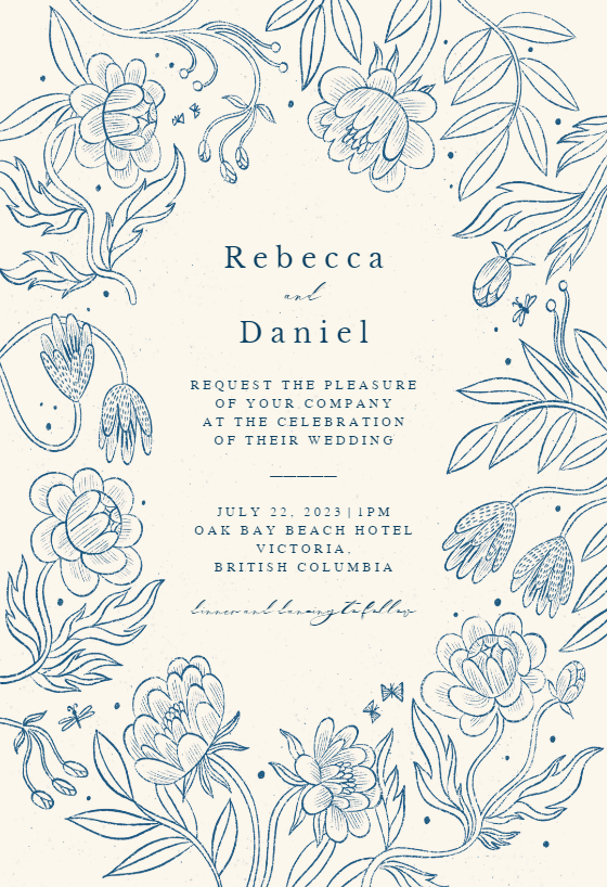 Line Drawn Floral - Wedding Invitation Template | Greetings Island