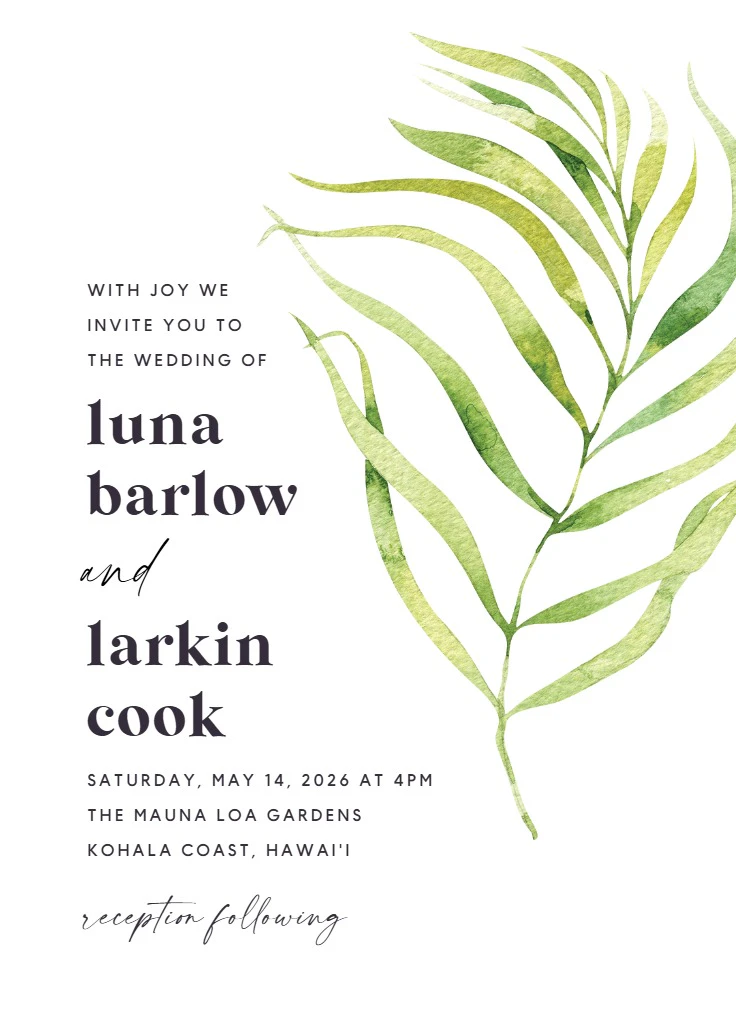 Minimal Leaves - Wedding Invitation Template (Free) | Greetings Island