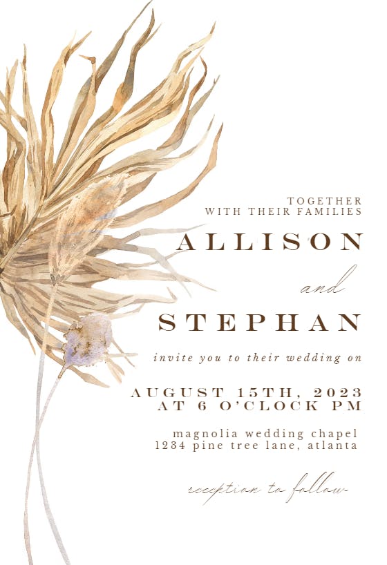 Papyrus And Pampas - Wedding Invitation Template (Free) | Greetings Island
