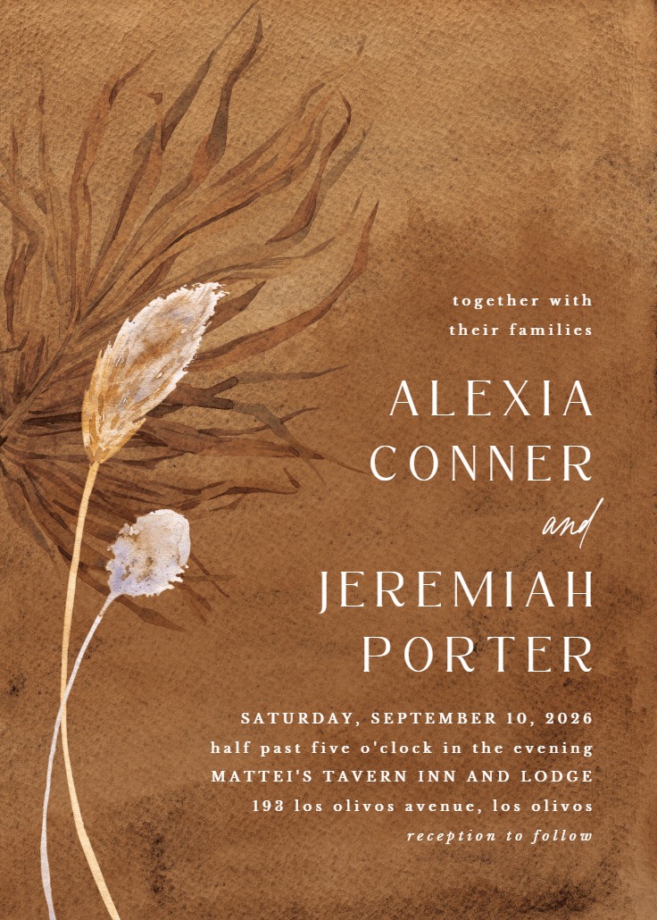 Papyrus and Pampas - Wedding Invitation Template (Free) | Greetings Island