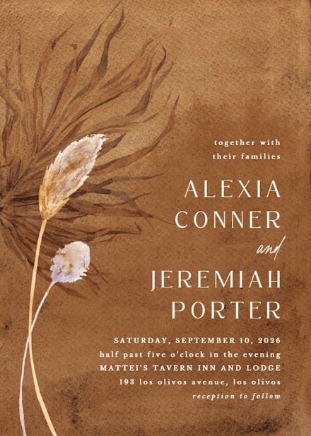 Papyrus And Pampas - Wedding Invitation Template (Free) | Greetings Island