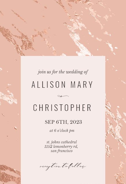 Rose Gold Marble - Invitación De Boda Gratis | Greetings Island