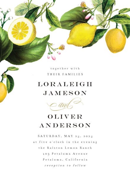 Sicilian Lemon Tree - Wedding Invitation Template (Free) | Greetings Island