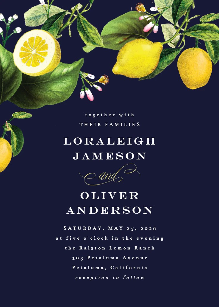 Sicilian lemon tree - Wedding Invitation Template (Free) | Greetings Island