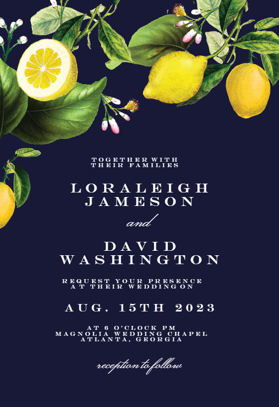 Sicilian Lemon Tree - Wedding Invitation Template (Free) | Greetings Island