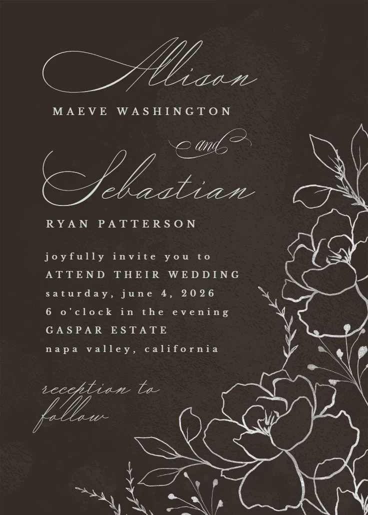 Silver Florals - Wedding Invitation Template (Free) | Greetings Island