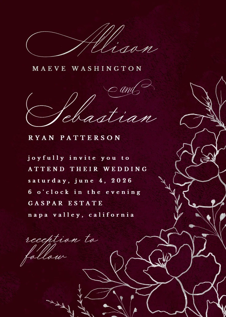 Silver Florals - Wedding Invitation Template (Free) | Greetings Island