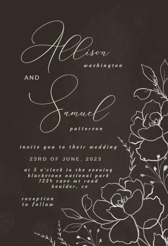 Silver Florals - Wedding Invitation Template (Free) | Greetings Island