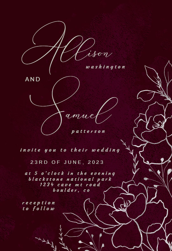 Silver Florals - Wedding Invitation Template (Free) | Greetings Island