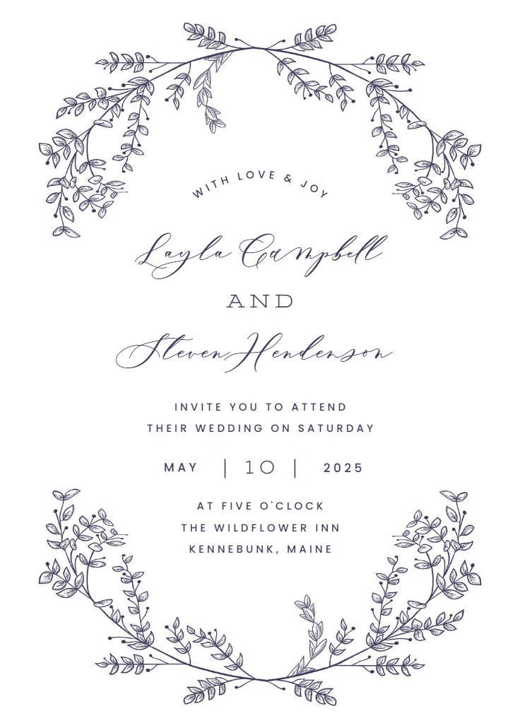 Simple Foliage - Wedding Invitation Template (Free) | Greetings Island