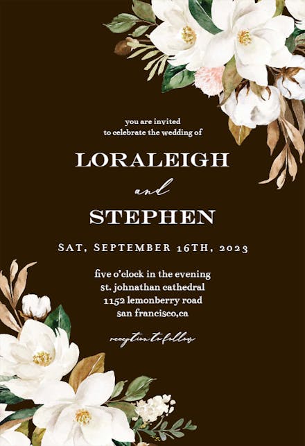 Simple Magnolia - Wedding Invitation Template | Greetings Island