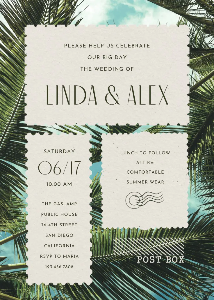 Stamped Destination - Wedding Invitation Template (Free) | Greetings Island