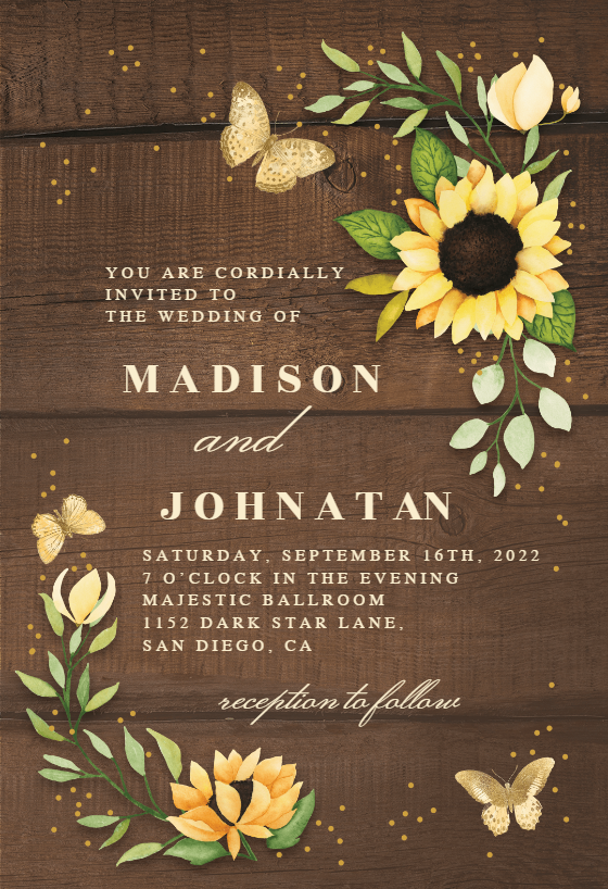Sunflowers filled jar - Wedding Invitation Template (free) | Greetings ...