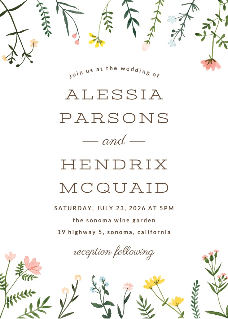 Wildflower Watercolor Border - Wedding Invitation Template | Greetings ...