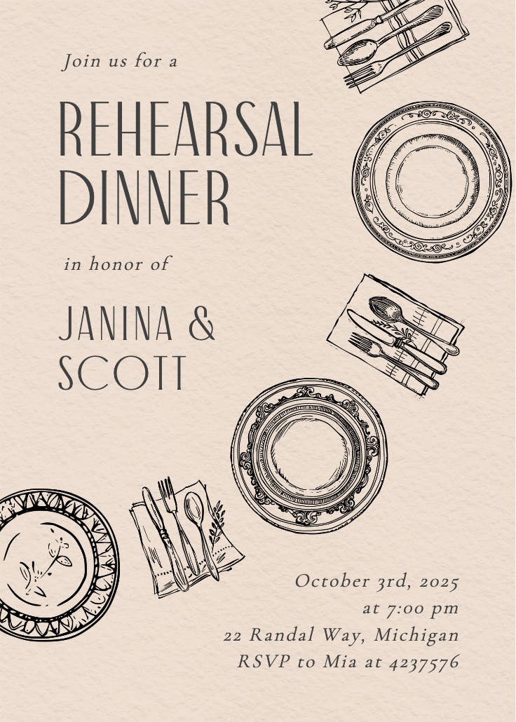Place Settings - Rehearsal Dinner Party Invitation Template (Free ...