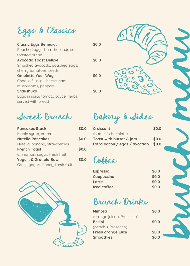 Brunch Menu - Menu Template (Free) | Greetings Island