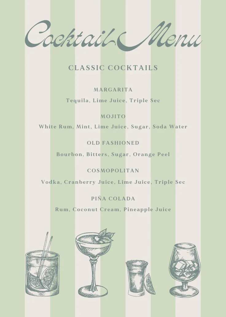 Classic Cocktail - Menu Template (Free) | Greetings Island