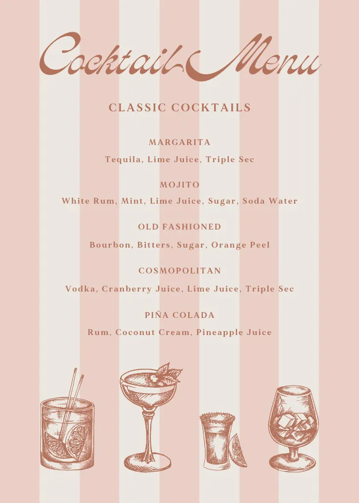 Classic Cocktail - Menu Template (Free) | Greetings Island