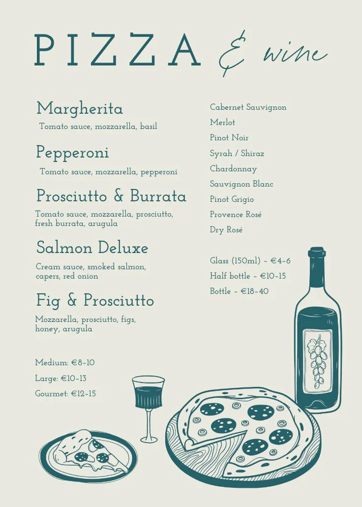 Pizza and Wine - Menu Template (Free) | Greetings Island