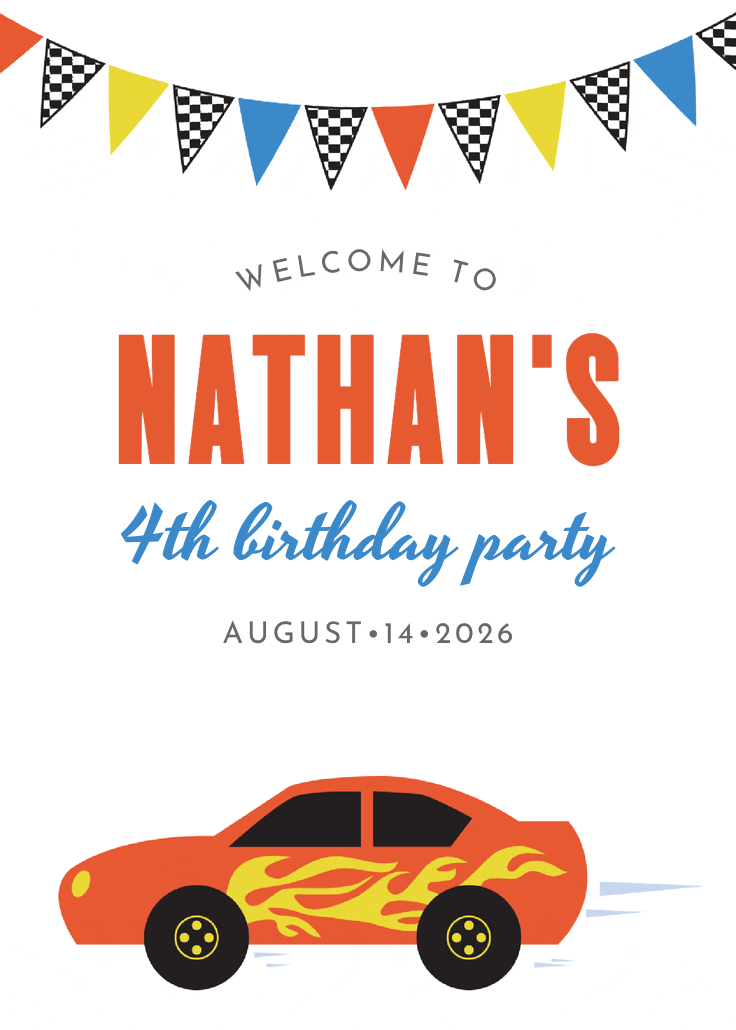 Racing car - Birthday Poster Template (Free) | Greetings Island