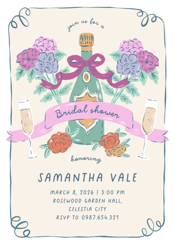 Bridal Bliss & Bubbly - Bridal shower Poster Template | Greetings Island