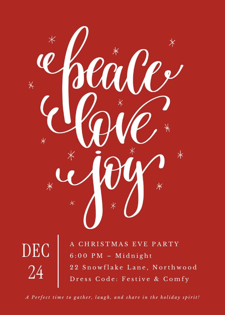 Peace Love Joy - Gala Invitation Template (Free) | Greetings Island