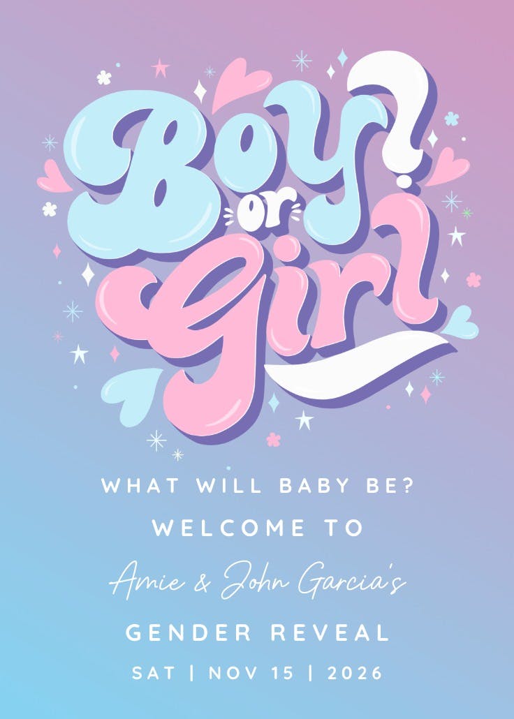 Gradient reveal - Gender reveal Poster Template | Greetings Island