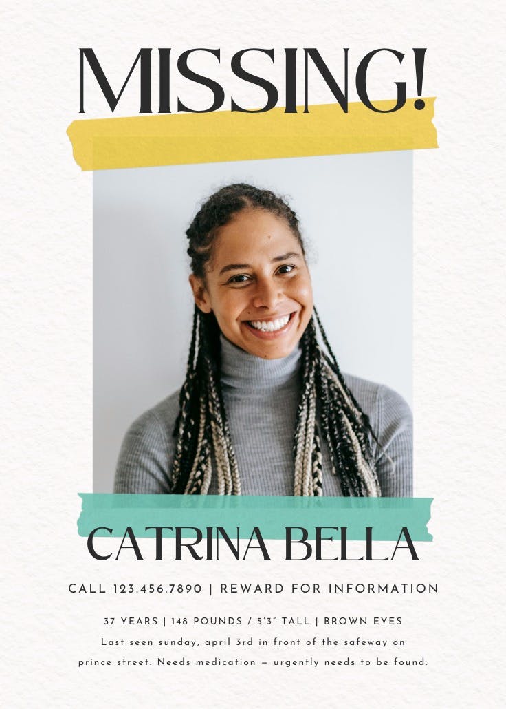 Washi - Missing Poster Template (Free) | Greetings Island